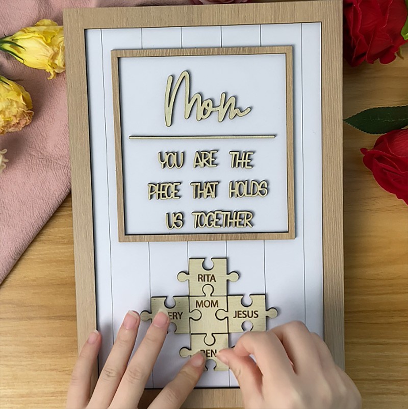 Handmade Personalized Wood Mom Puzzle Sign | Mom You Are The Piece That Holds Us Together ...